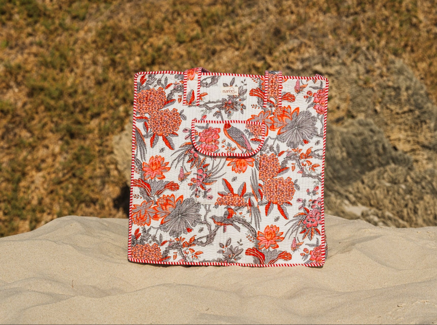 Large Lotus Block Printed Tote Bag – Naree Clothing